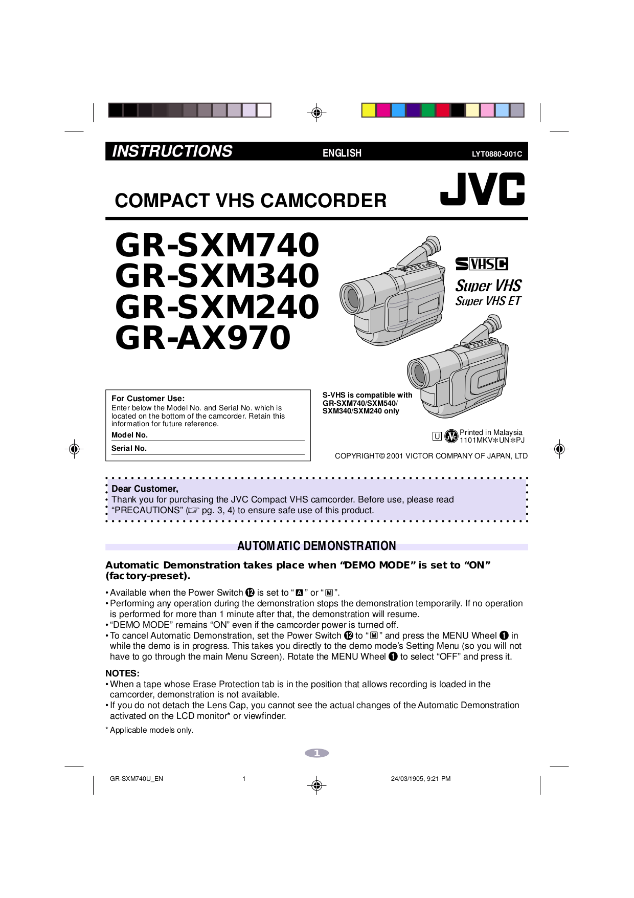 Download free pdf for JVC GR-SXM340U Camcorders manual