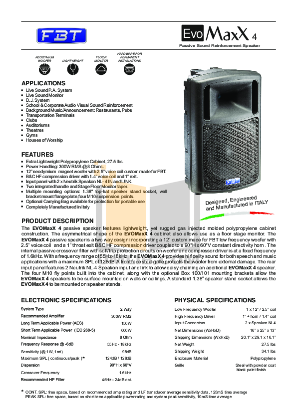 Download free pdf for Fbt Maxx 4 Speaker manual