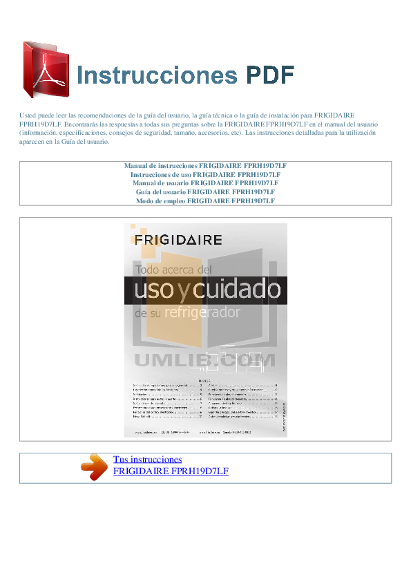 Download free pdf for Frigidaire Professional FPRH19D7LF Refrigerator ...