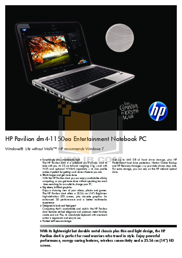 Download free pdf for HP Pavilion DM4-1150 Laptop manual