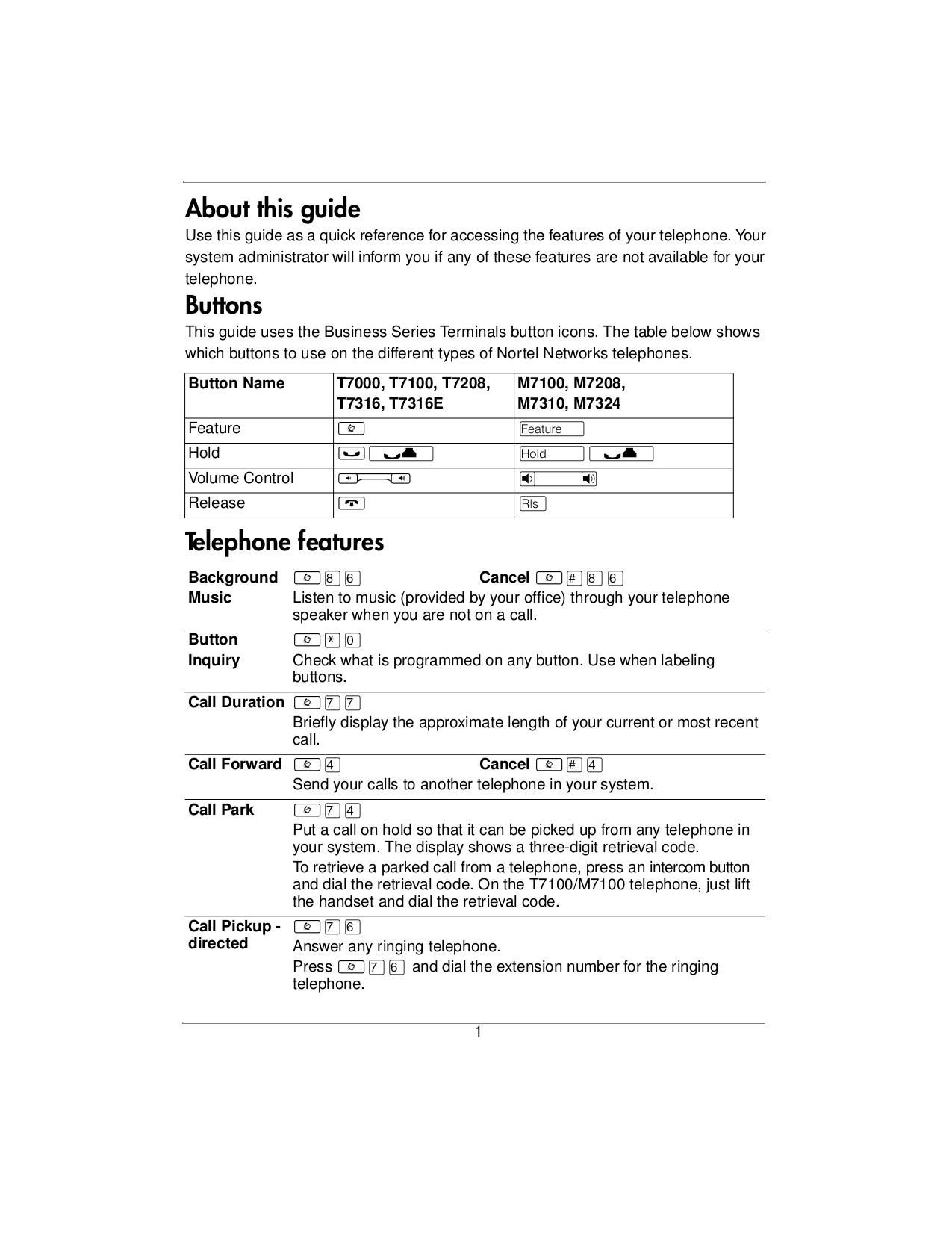 PDF manual for Nortel Telephone T7316