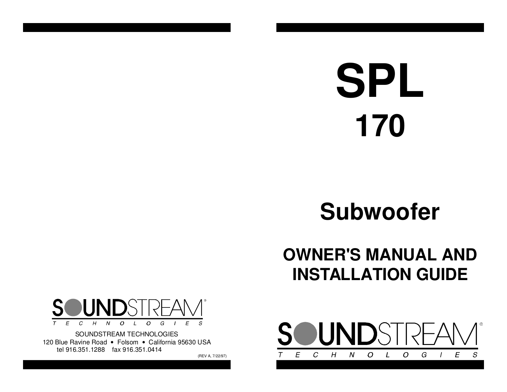 PDF manual for Soundstream Subwoofer SPL-160