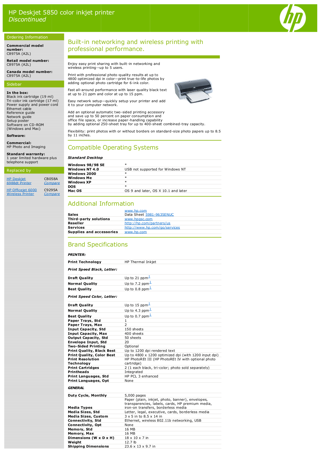 PDF manual for HP Printer Deskjet 5850