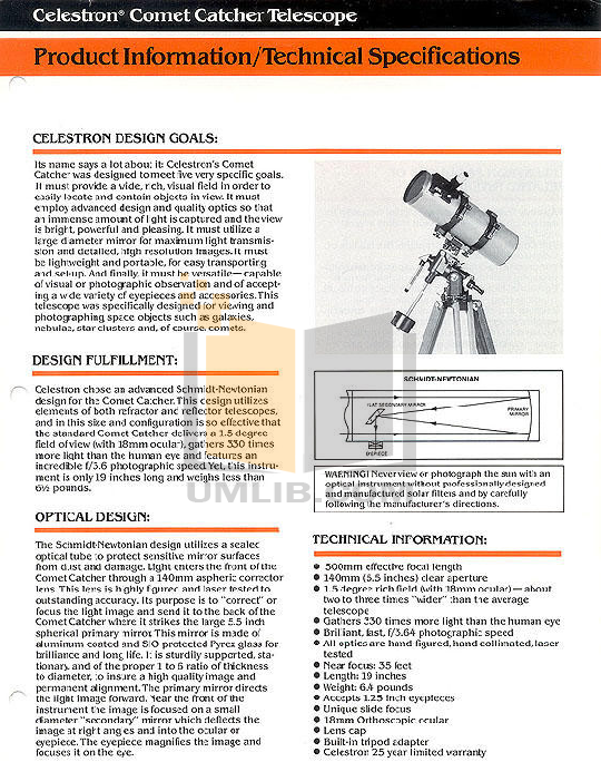 PDF manual for Celestron Telescope Comet Catcher