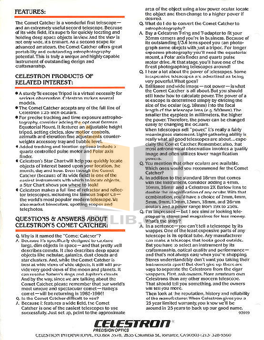 PDF manual for Celestron Telescope Comet Catcher