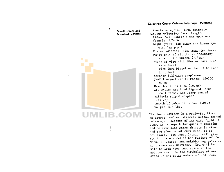 PDF manual for Celestron Telescope Comet Catcher
