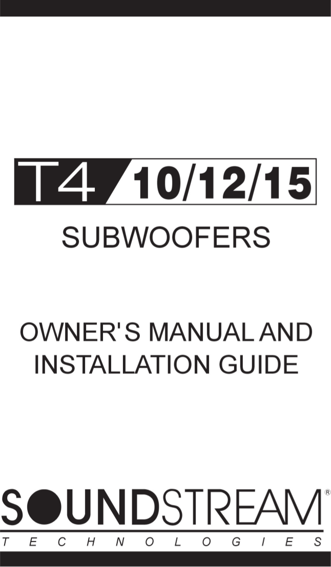 Download free pdf for Soundstream SPL-10 Subwoofer manual