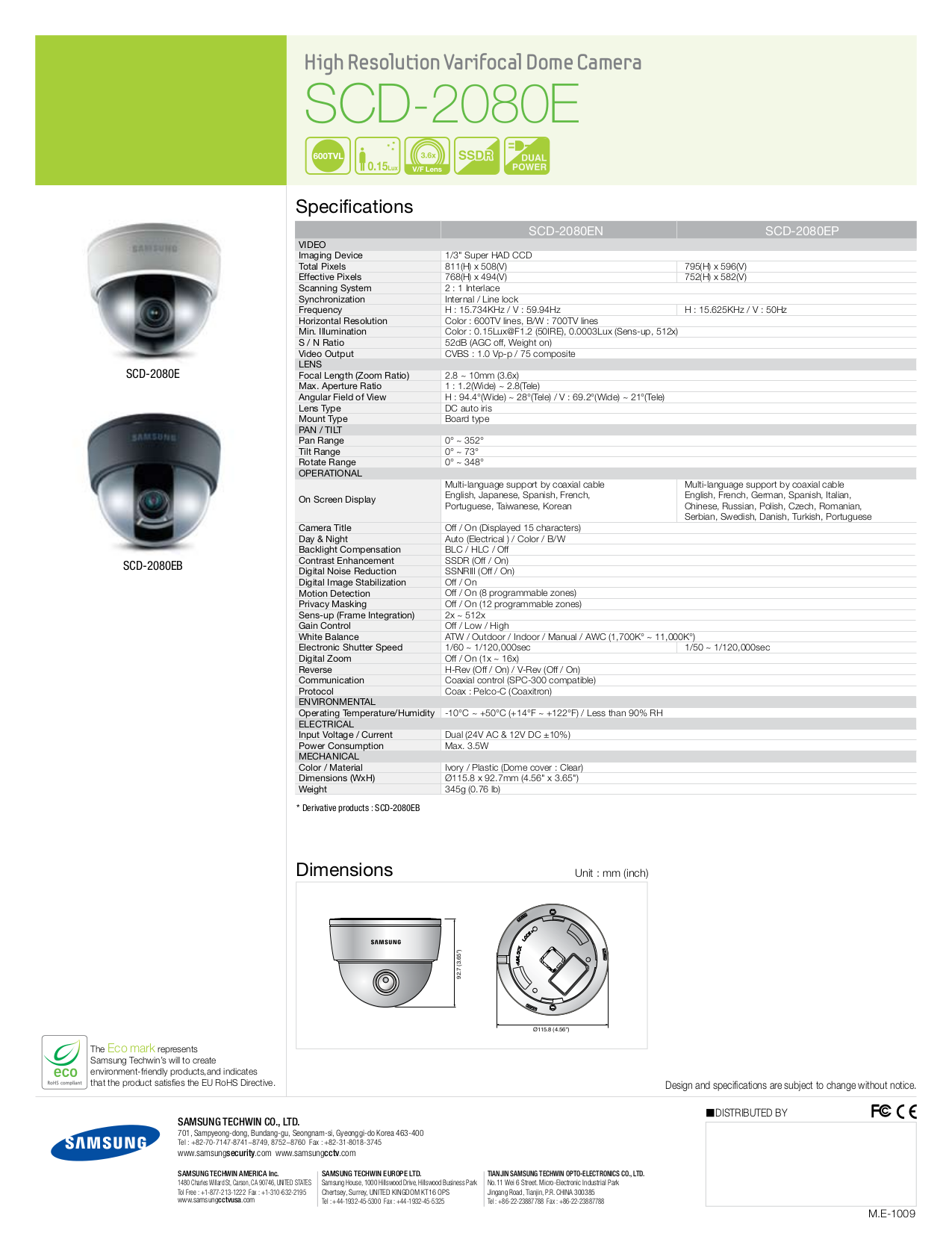 PDF manual for Samsung Security Camera SCO-2080
