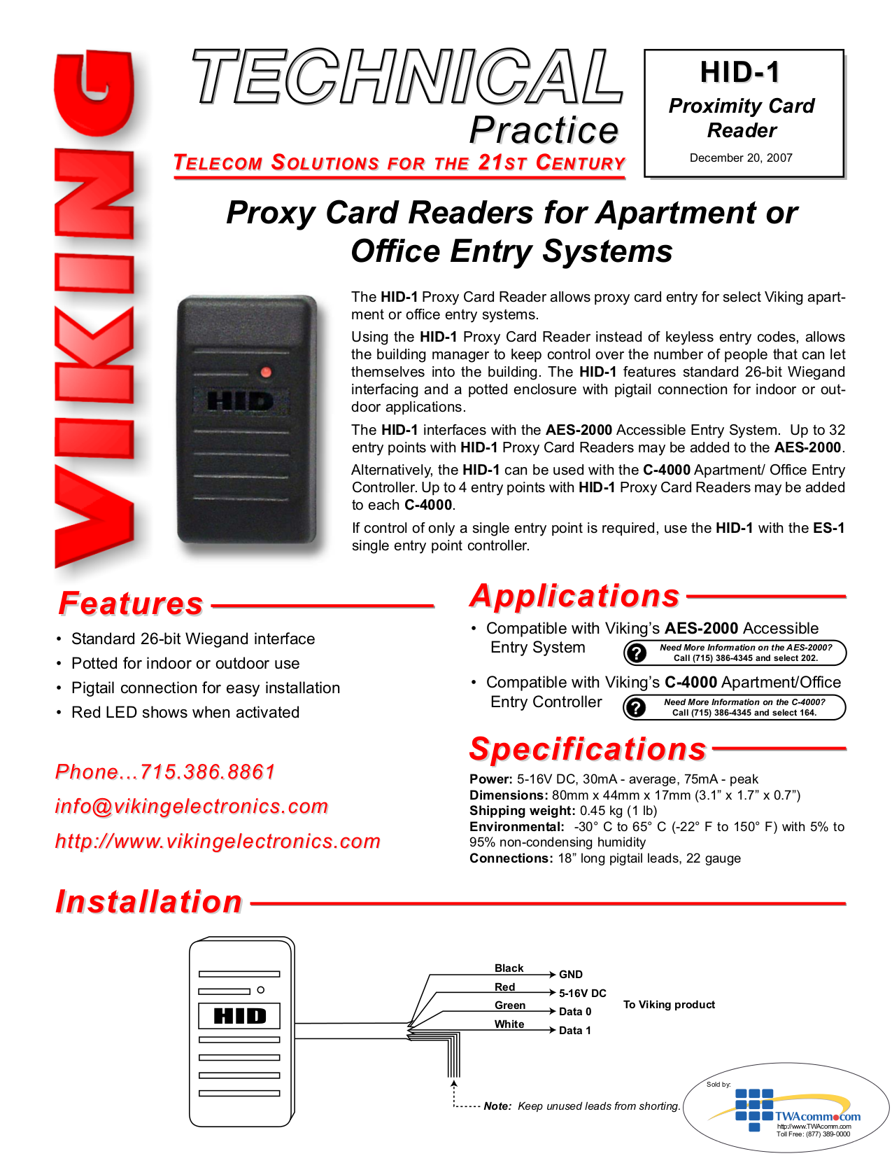 Download free pdf for Viking AES-2000F Entry Systems Other manual