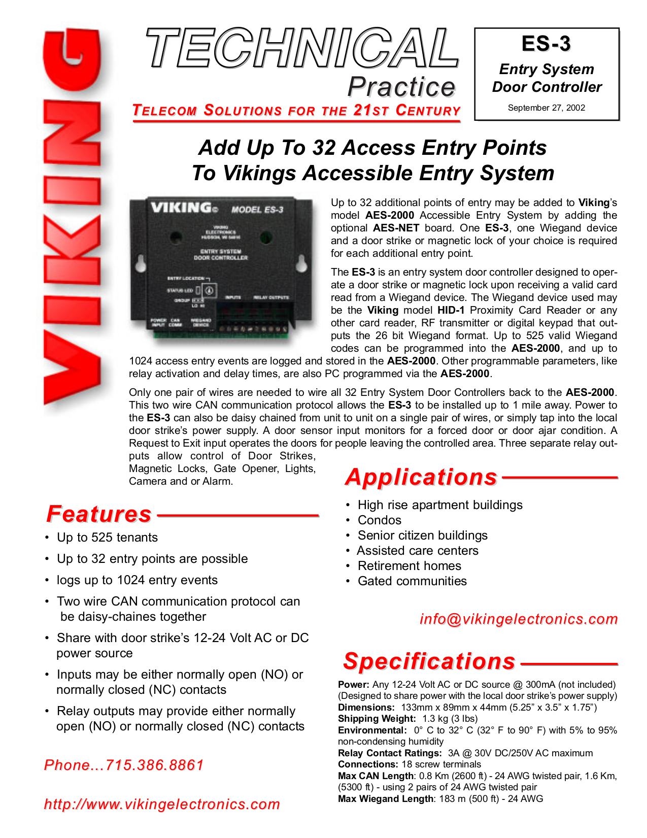 Download free pdf for Viking AES-2000F Entry Systems Other manual