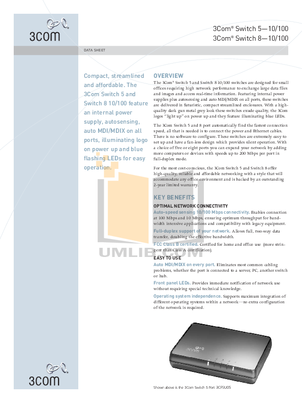 Download free pdf for 3Com 3CFSU05 Switch manual