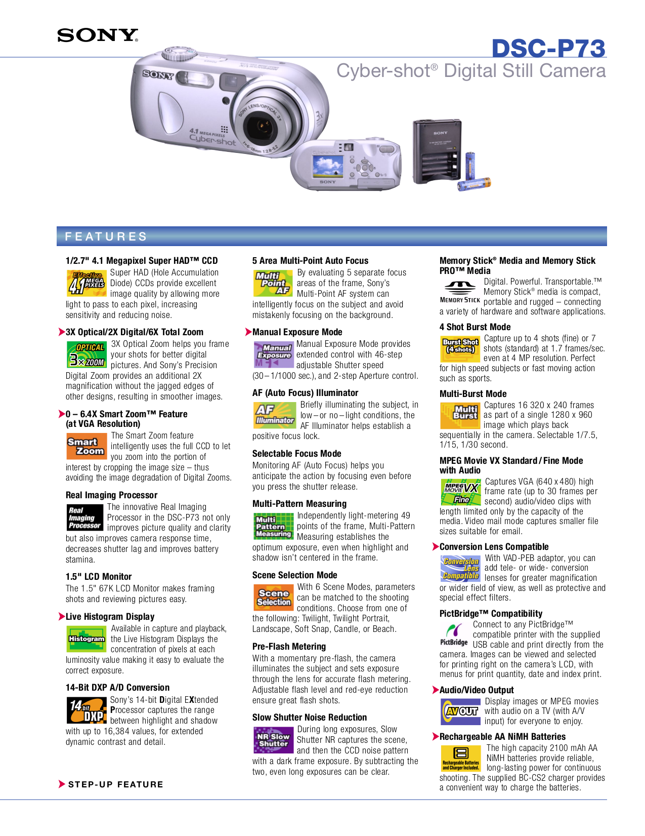 Download free pdf for Sony Cybershot,Cyber-shot DSC-P73 Digital Camera manual