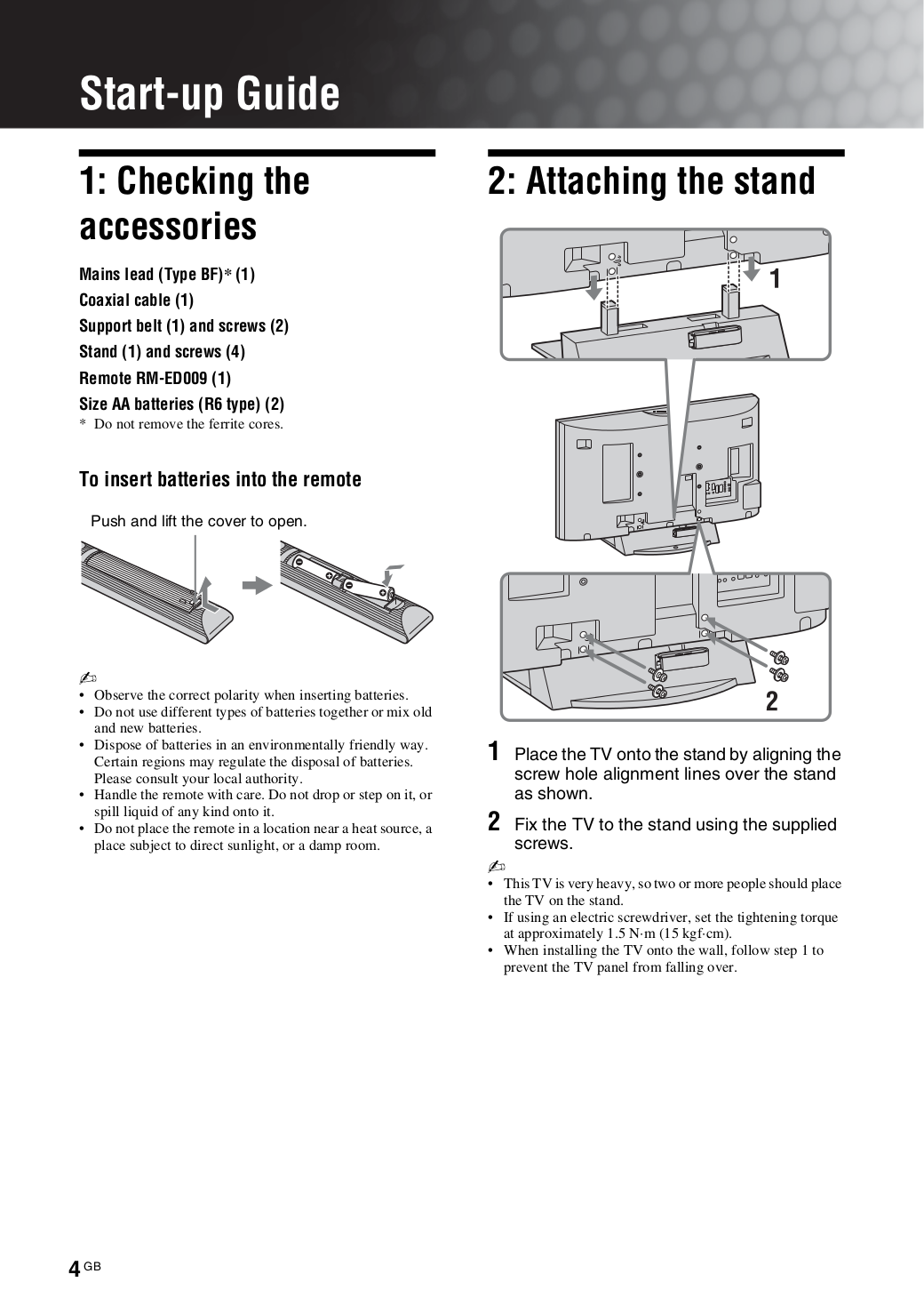 PDF manual for Sony TV BRAVIA KDL-40V3000