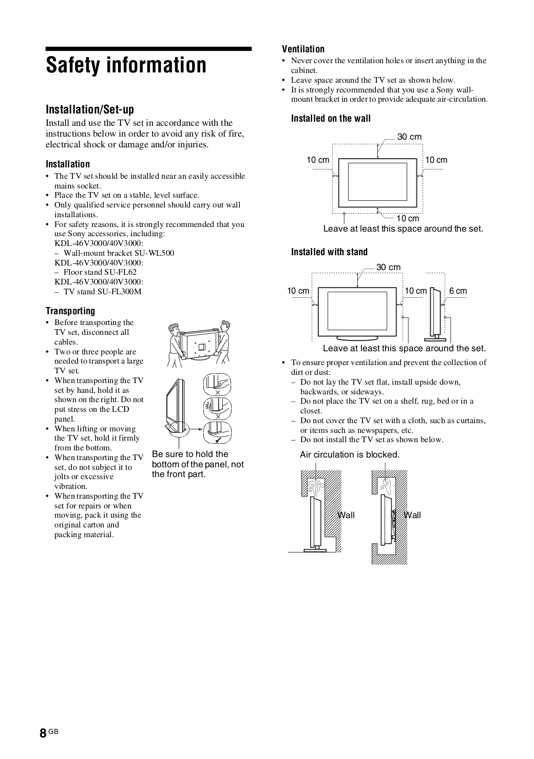PDF manual for Sony TV BRAVIA KDL-40V3000
