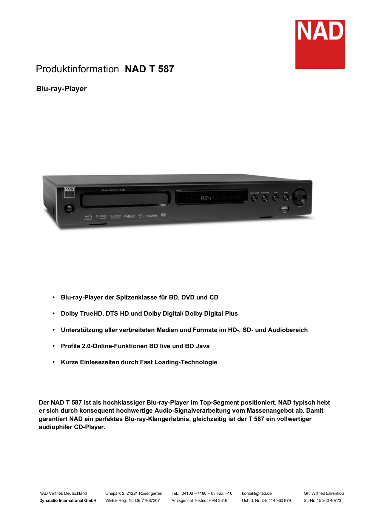 Download free pdf for NAD T587 DVD Players manual
