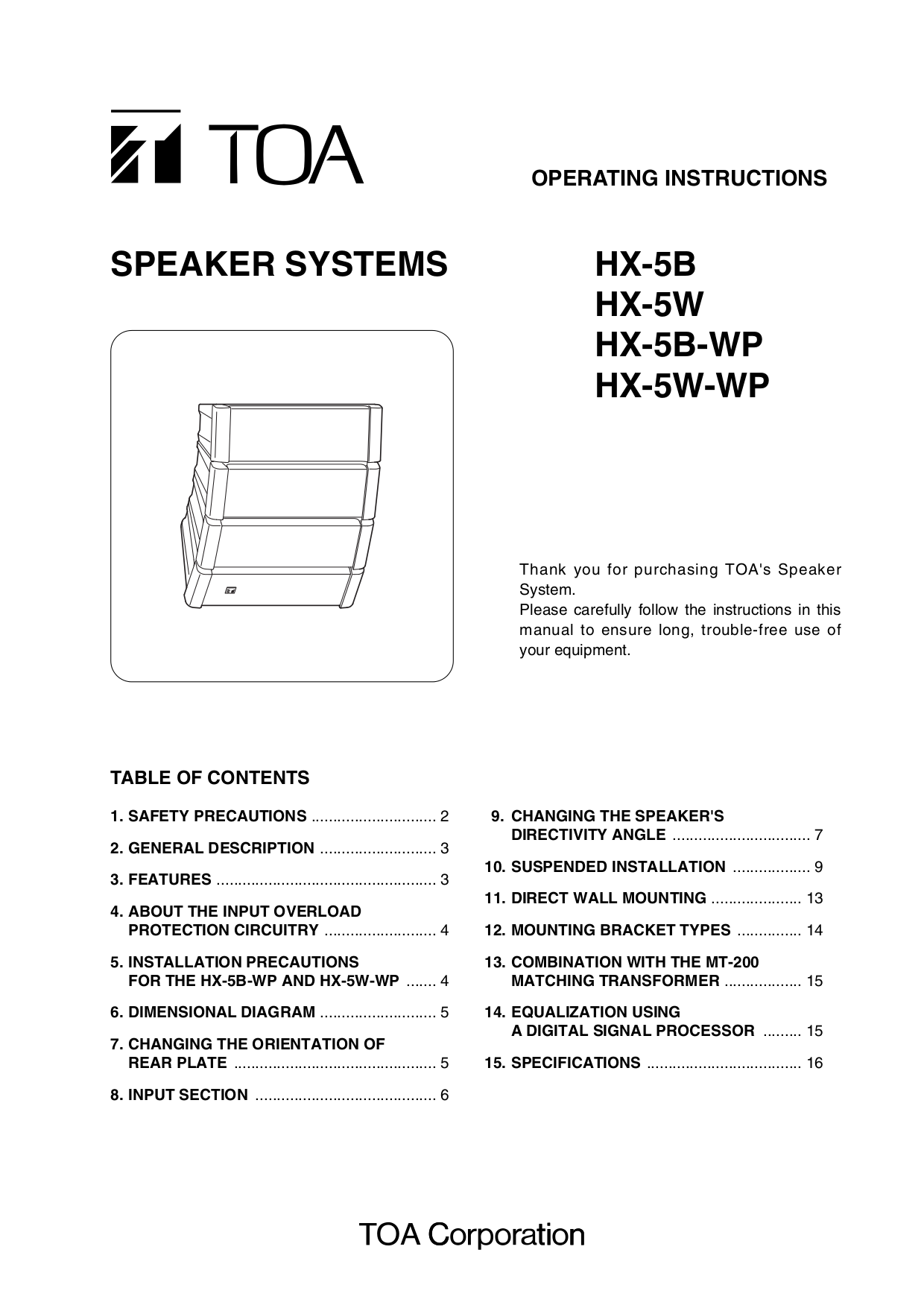 PDF manual for Toa Speaker HX-5W-WP