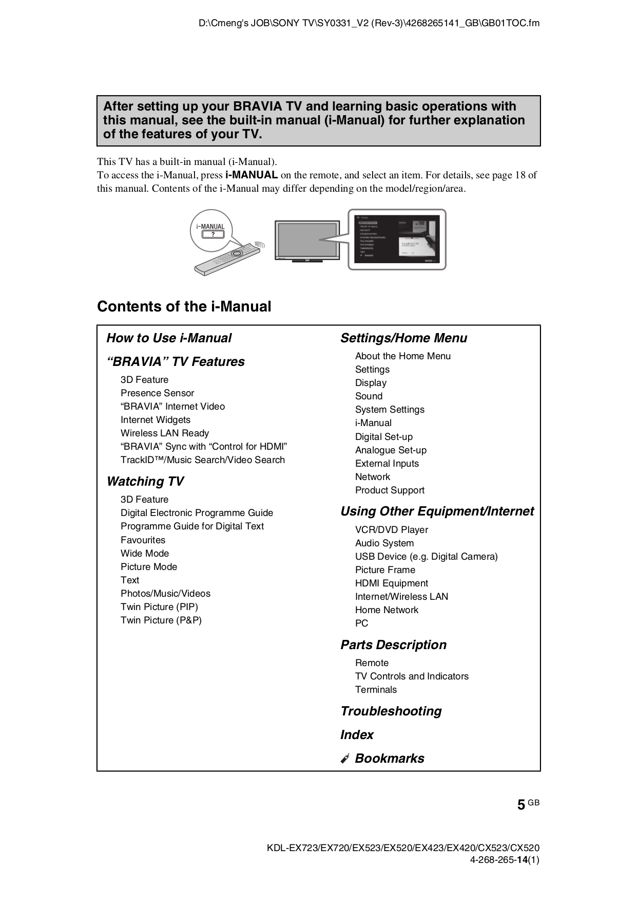 PDF manual for Sony TV BRAVIA KDL-40EX720