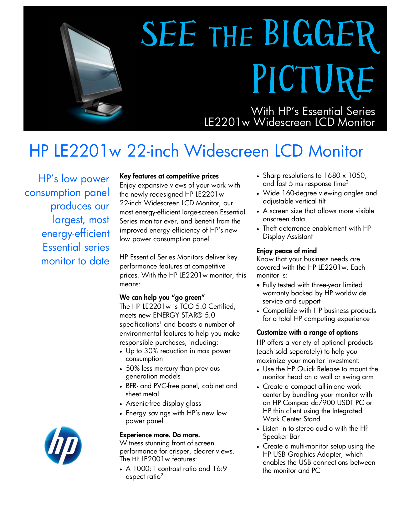 Download free pdf for HP LE2201W Monitor manual