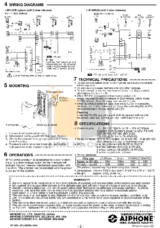PDF manual for Aiphone Other MY-2CD Intercoms
