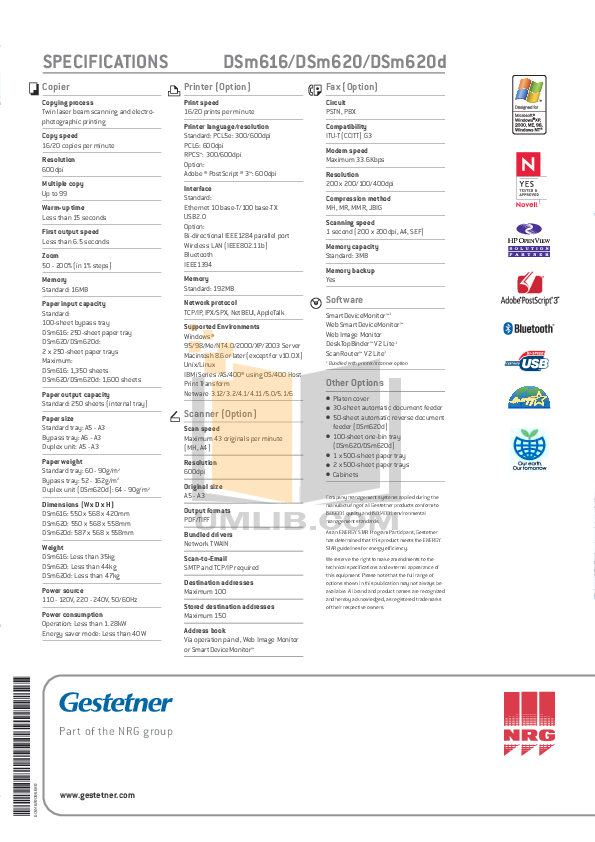 PDF manual for Gestetner Copier DSm616