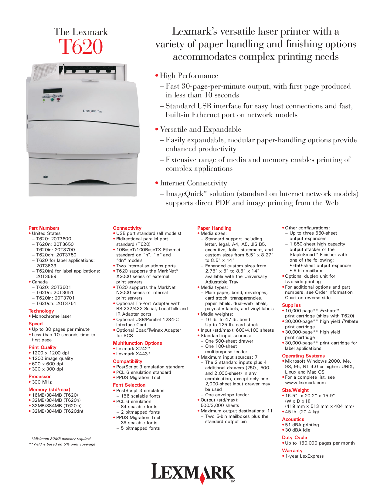 Download free pdf for Lexmark Optra T620 Printer manual