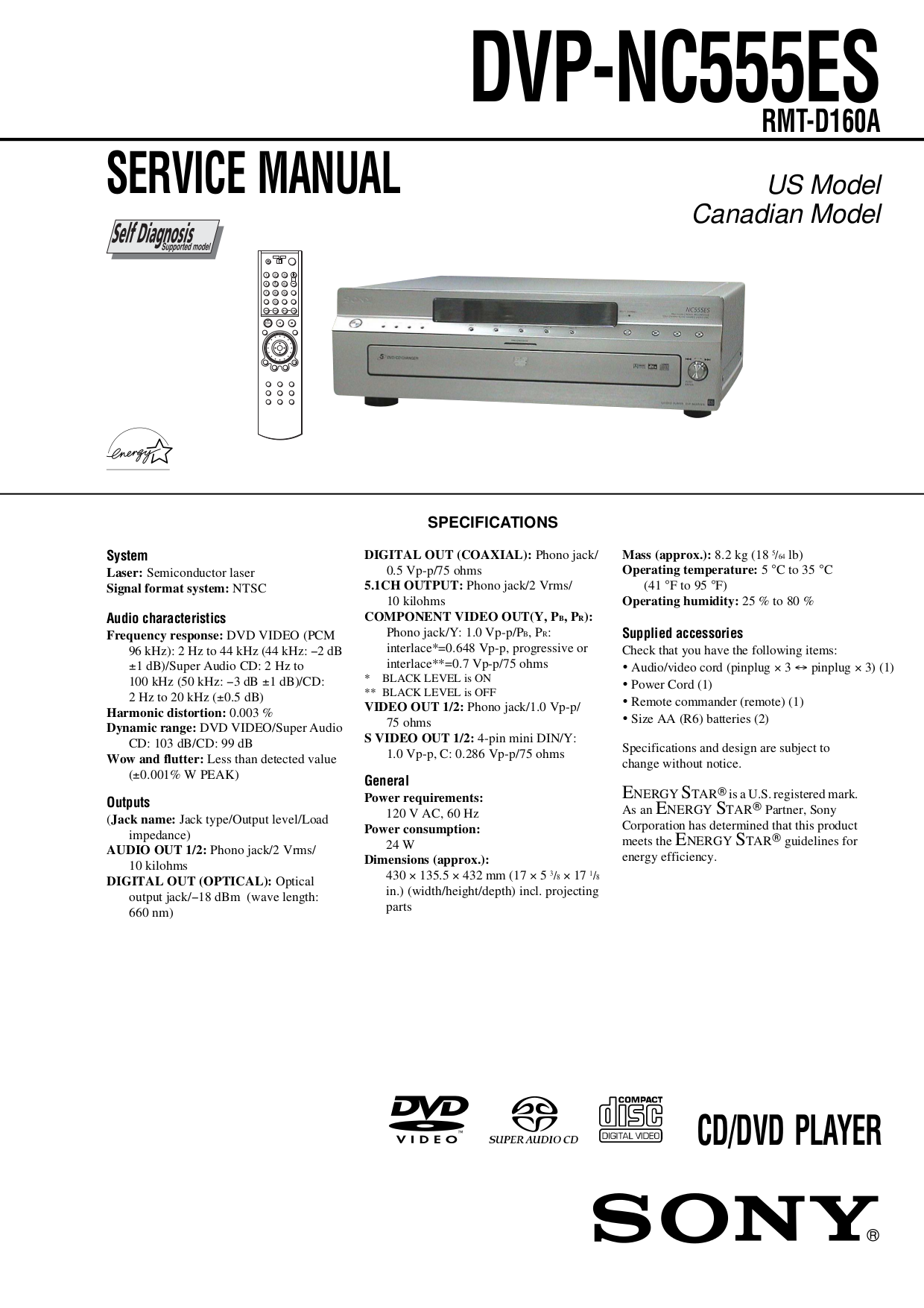 Download free pdf for Sony DVP-NC555ES DVD Players manual