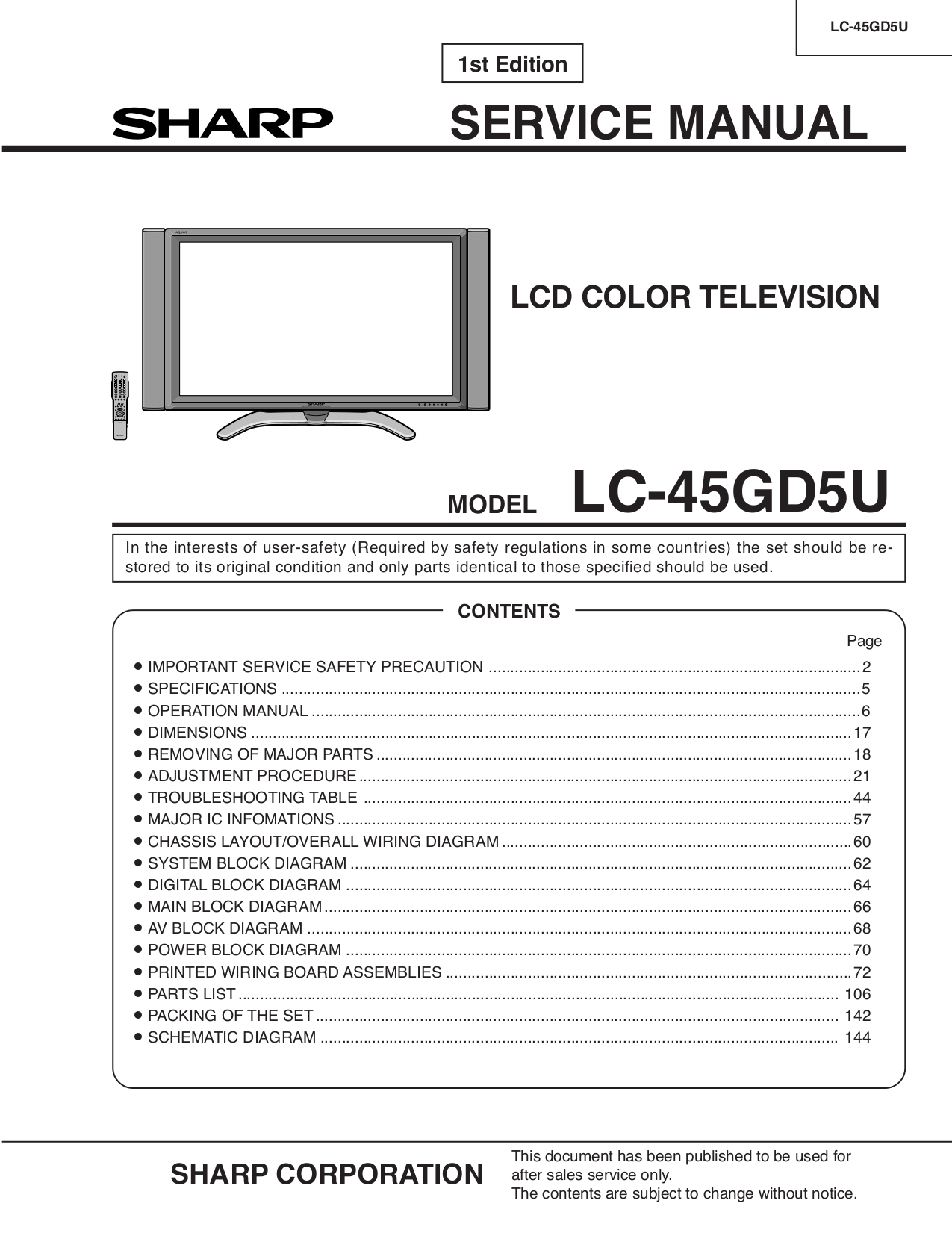 Download free pdf for Sharp AQUOS LC-37D7U TV manual