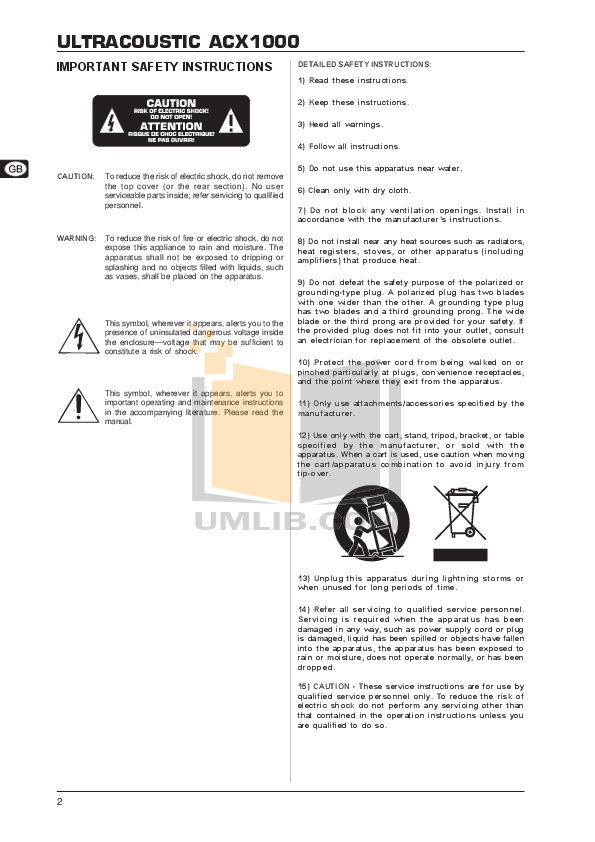 PDF manual for Behringer Amp Ultracoustic ACX1000