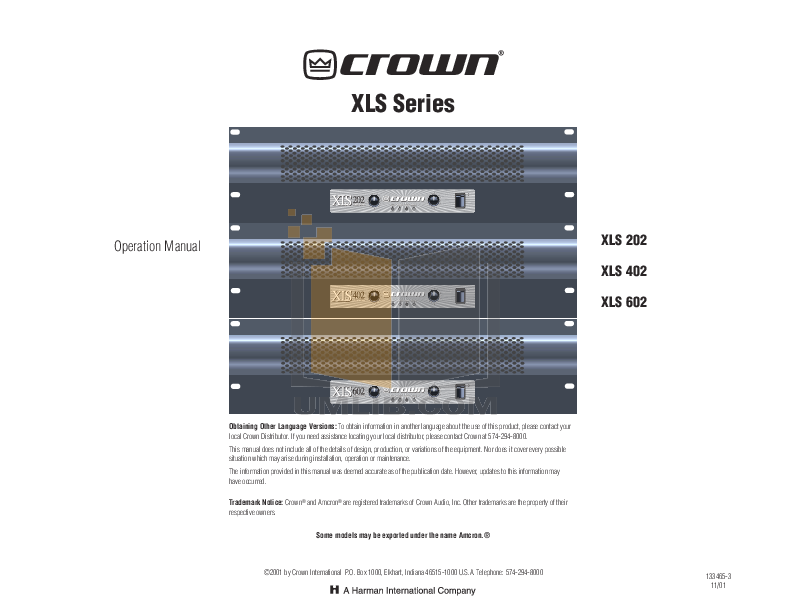 Download free pdf for Crown XLS 402 Amp manual