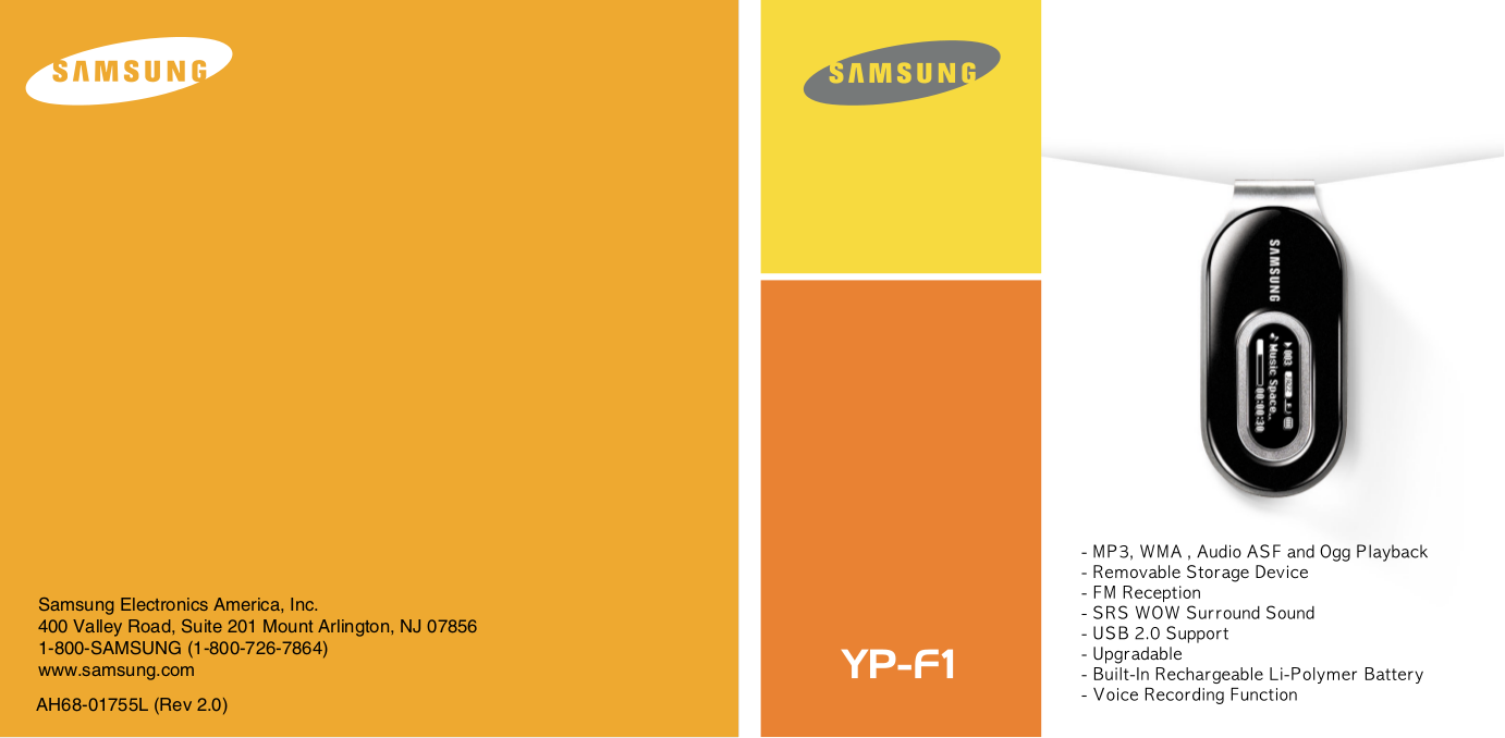 PDF manual for Samsung MP3 Player yePP YP-F1