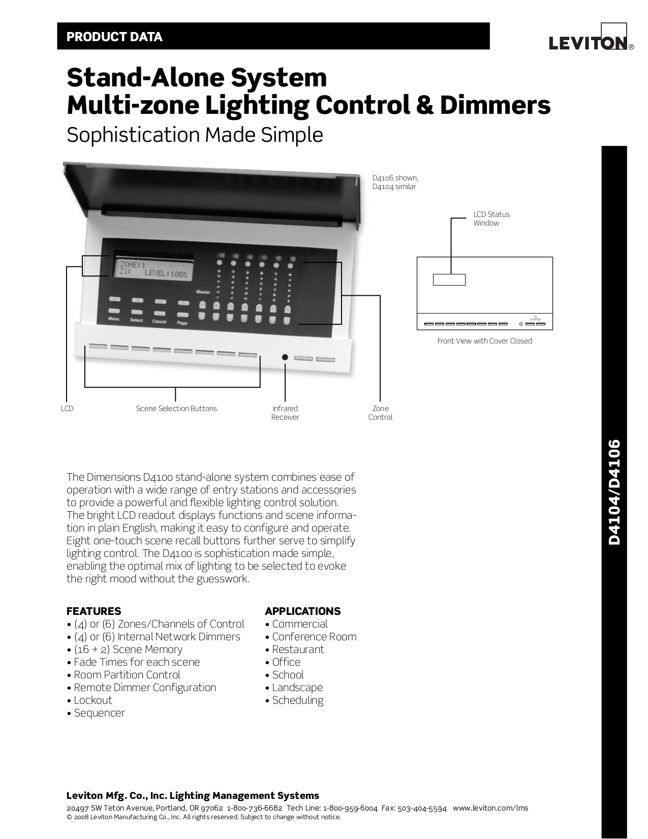 Download free pdf for Leviton Dimensions D4106 Lighting Controller ...