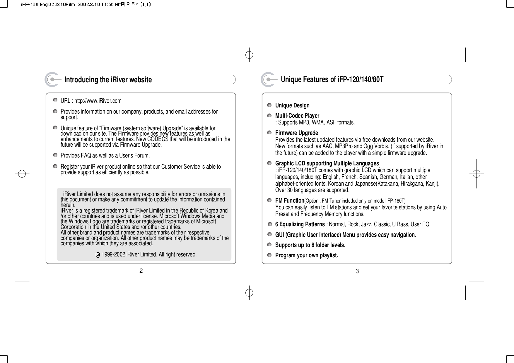 PDF manual for iRiver MP3 Player PMC-120
