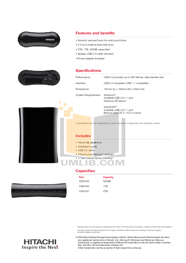 PDF manual for Hitachi Storage XL Desk 1TB