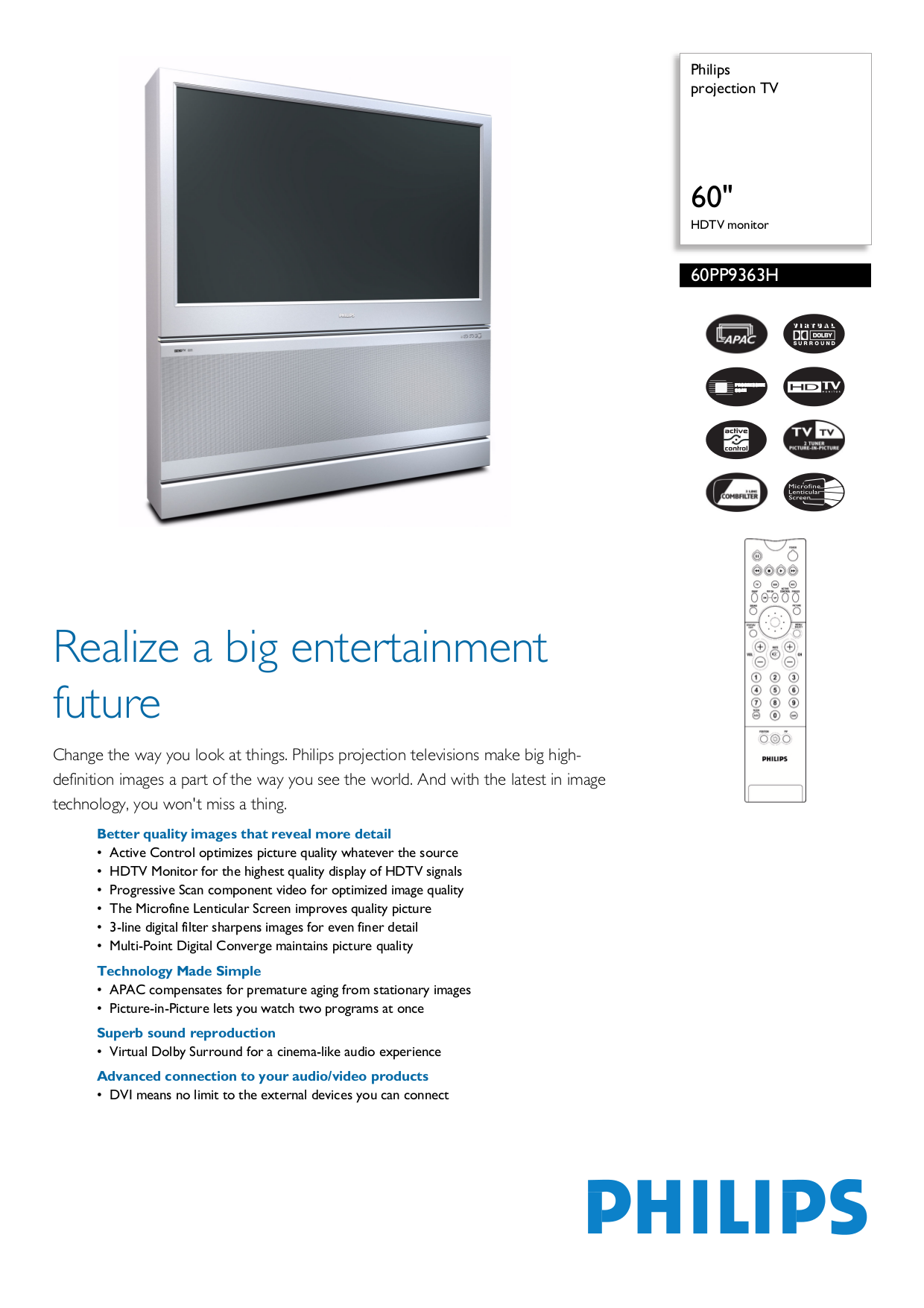 PDF manual for Philips TV 60PP9363H