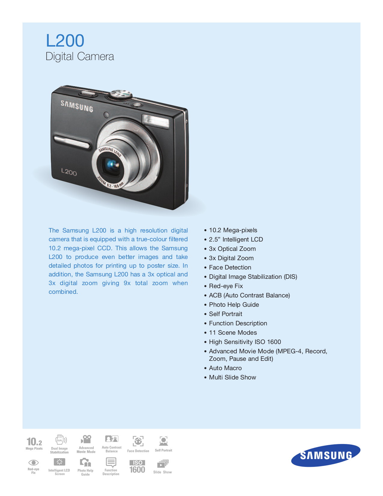 Download free pdf for Samsung L200 Digital Camera manual