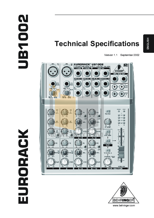 Download free pdf for Behringer Eurorack UB1002 Mixers Other manual