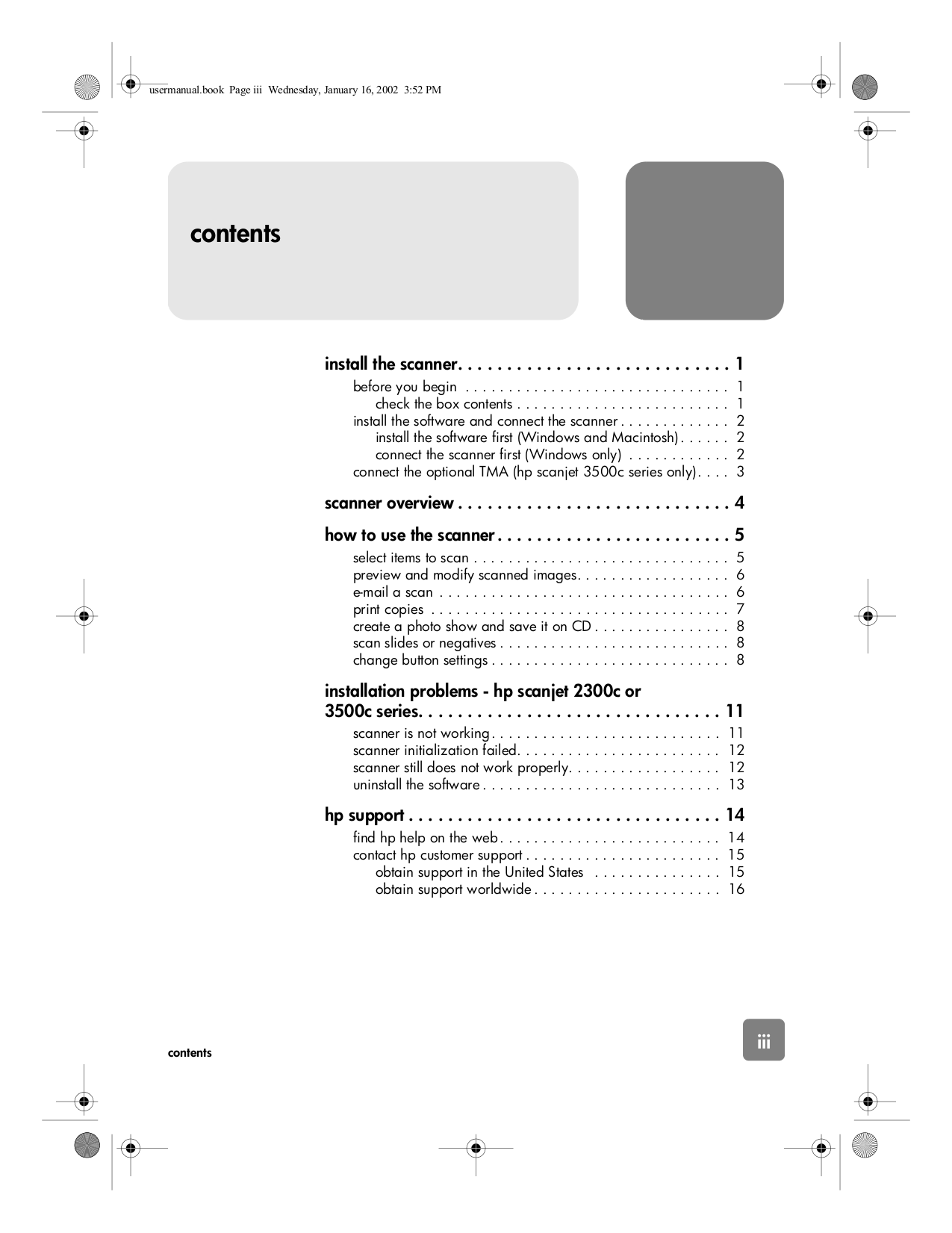 PDF manual for HP Scanner Scanjet 3500c