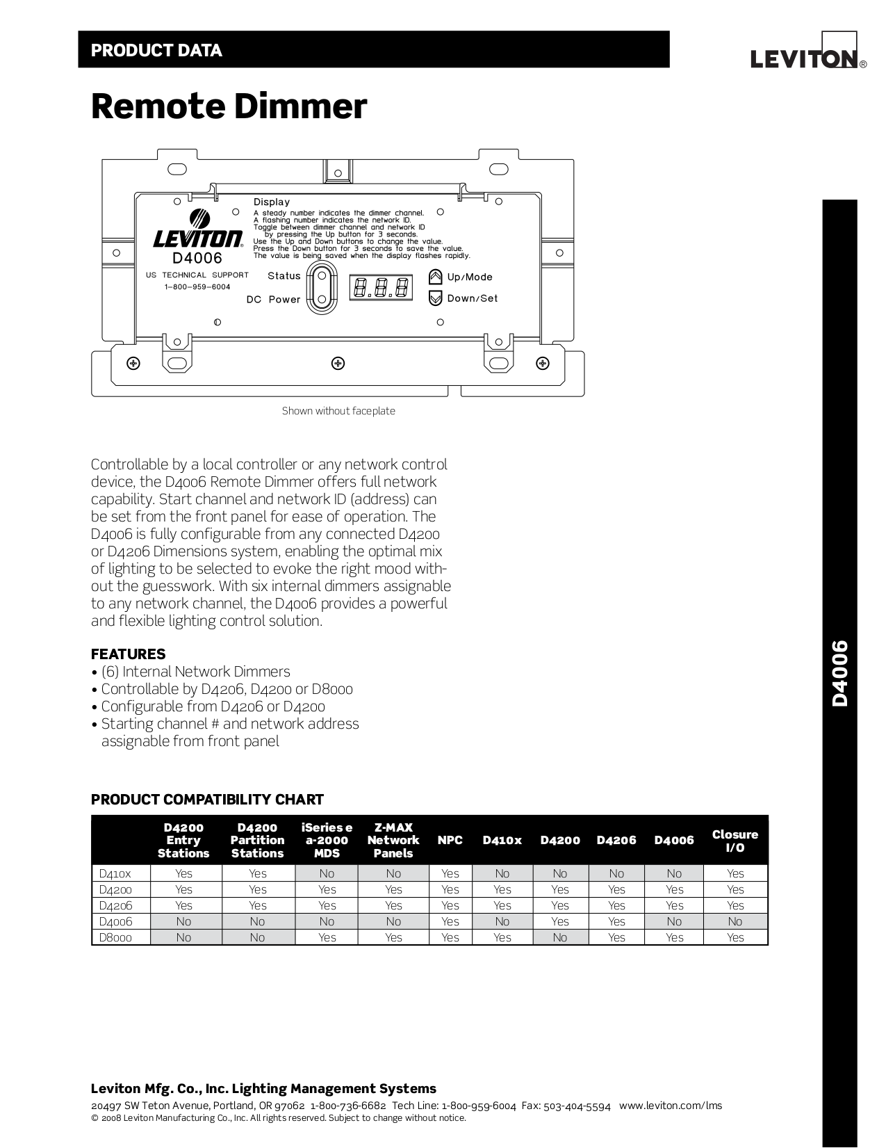Download free pdf for Leviton Dimensions D4206 Lighting Controller ...