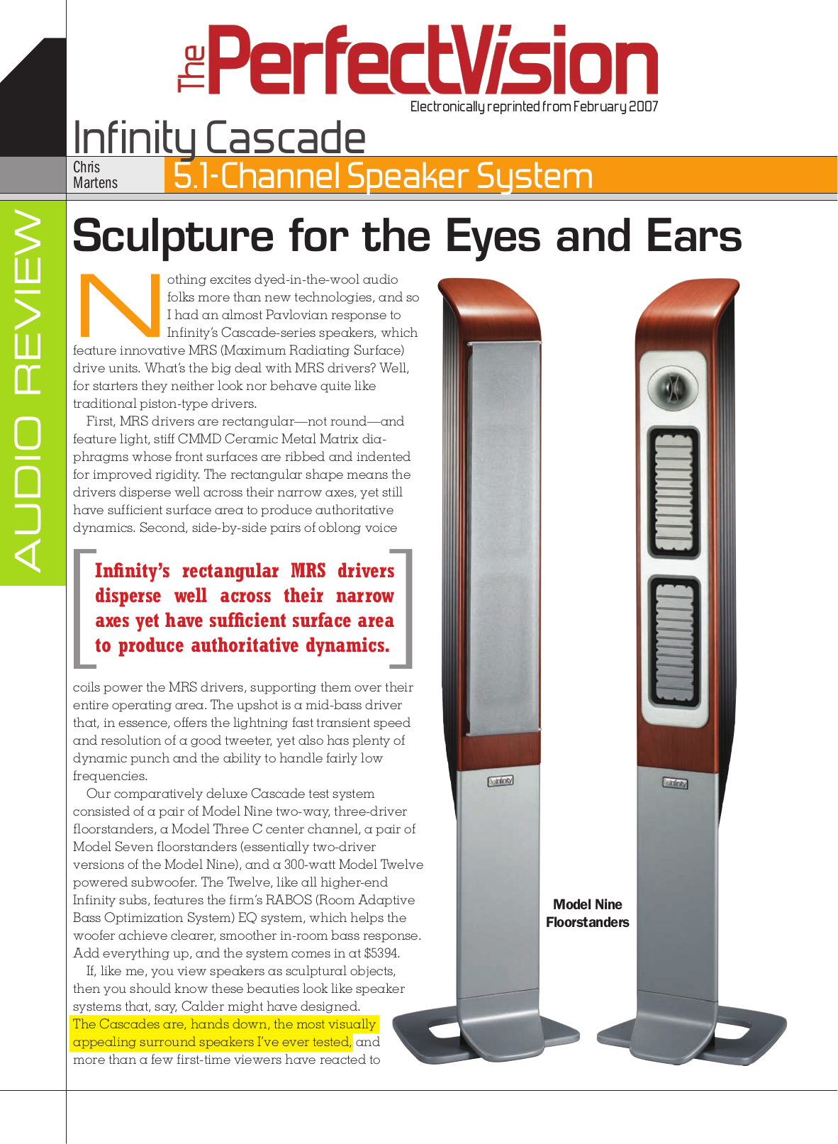 PDF manual for Infinity Speaker Cascade 9