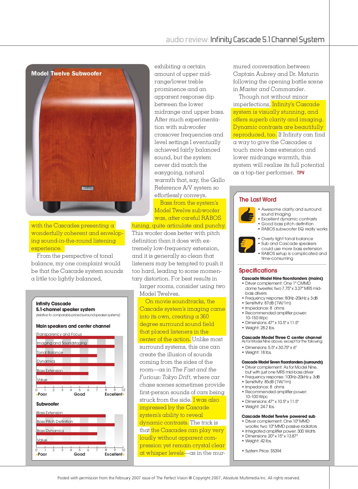 PDF manual for Infinity Speaker Cascade 9