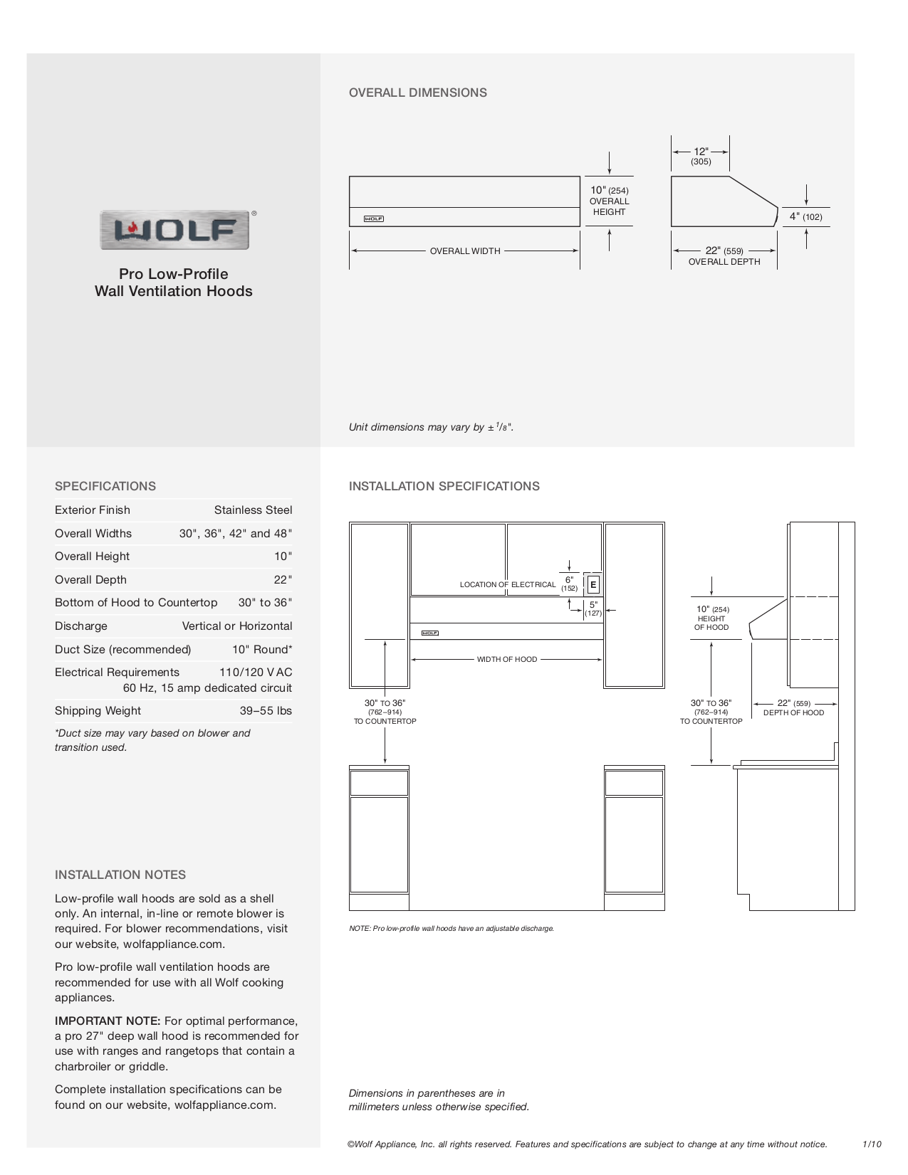 PDF manual for Wolf Other PW362418 Hoods