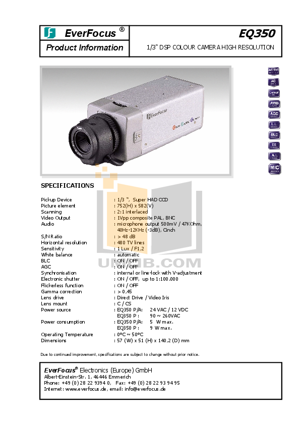 Download free pdf for EverFocus EQ350 Security Camera manual