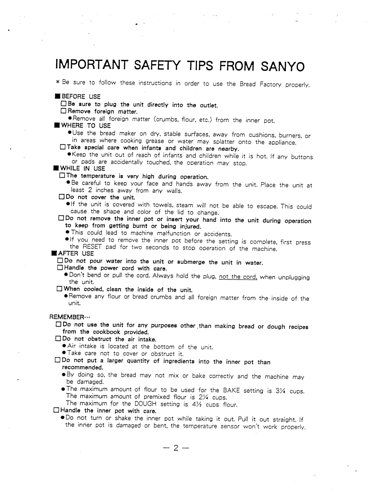 PDF manual for Sanyo Other SBM-15 Bread Makers