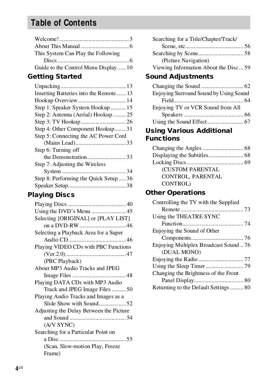 PDF manual for Sony Home Theater DAV-FX100W