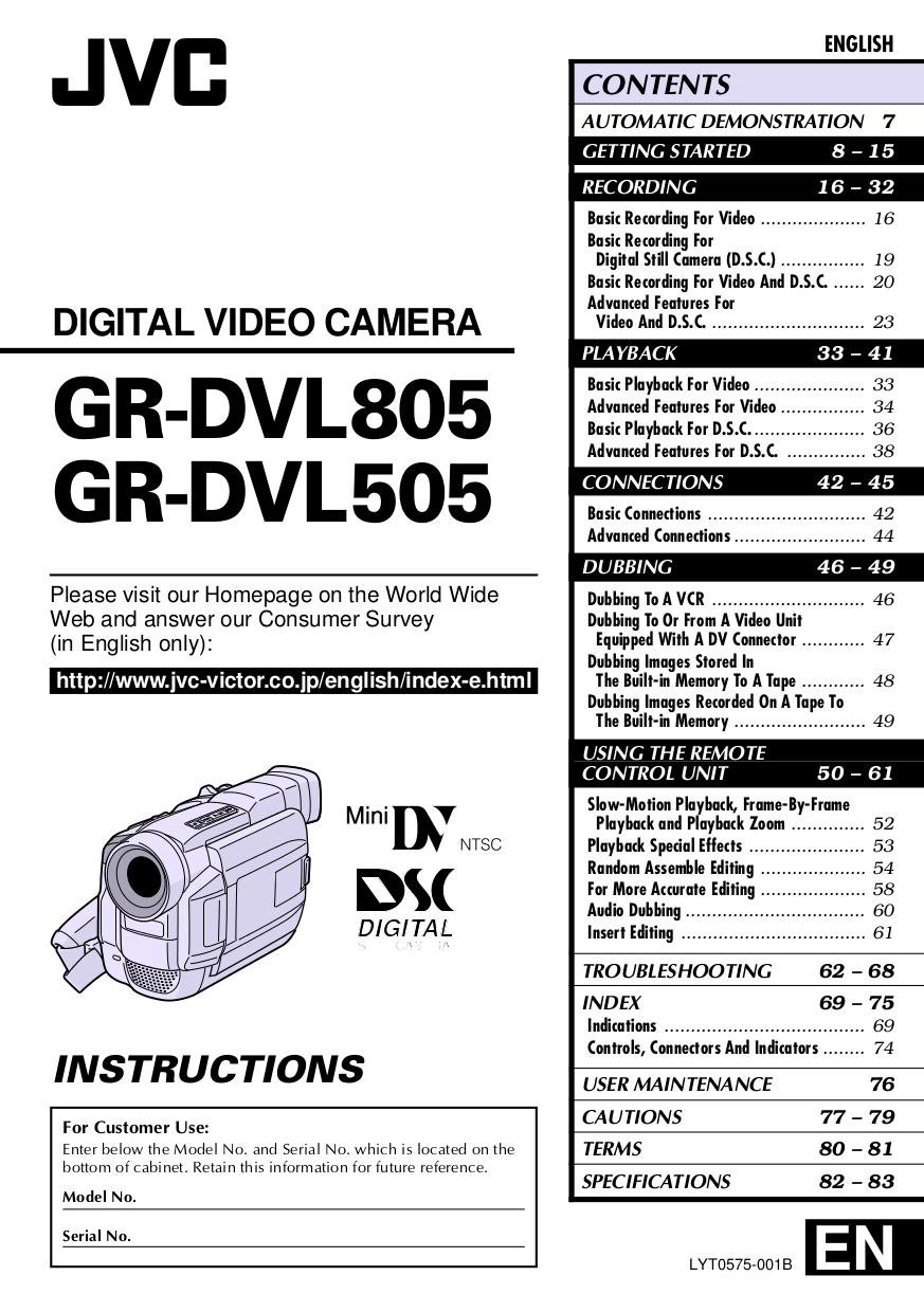 PDF manual for JVC Camcorders GR-DVL805U