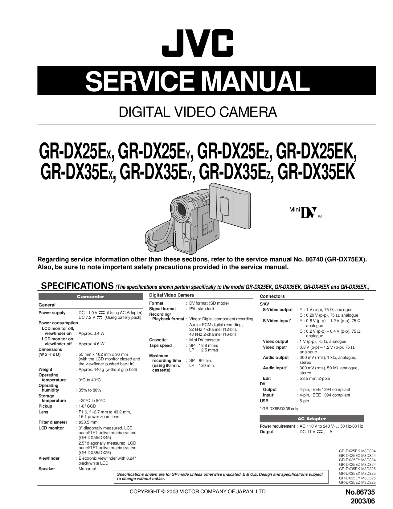Download free pdf for JVC GR-DV900AC Camcorders manual
